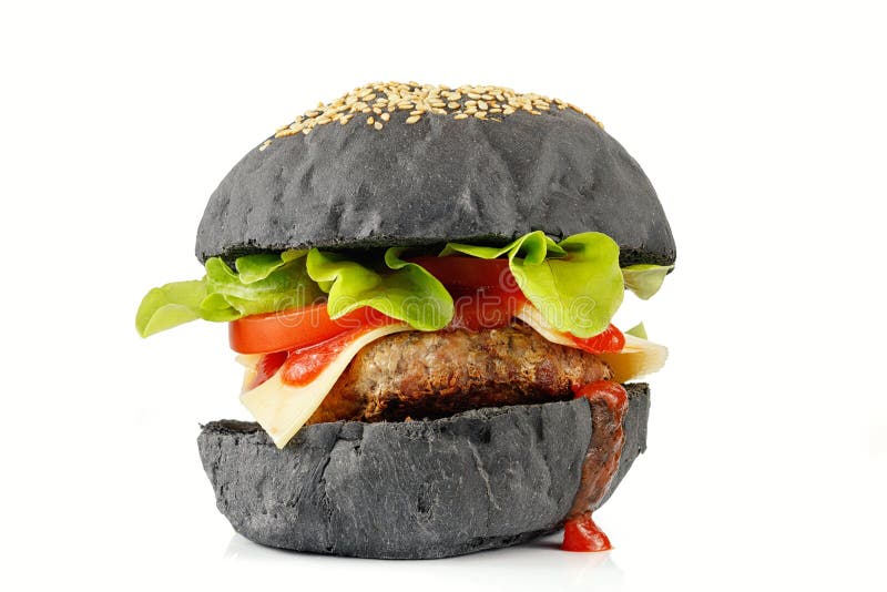Black Burger Homemade. Juicy Black Burger Isolate on White Stock Image ...