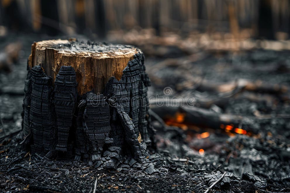 Black Burned Tree Stump in Forest Stock Illustration - Illustration of ...