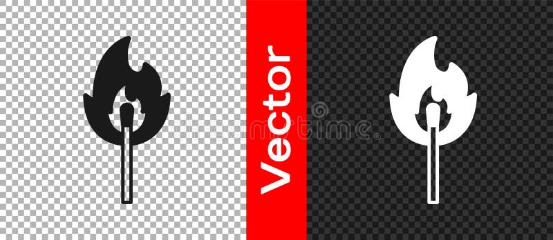 Black Burning Match with Fire Icon Isolated on Transparent Background ...