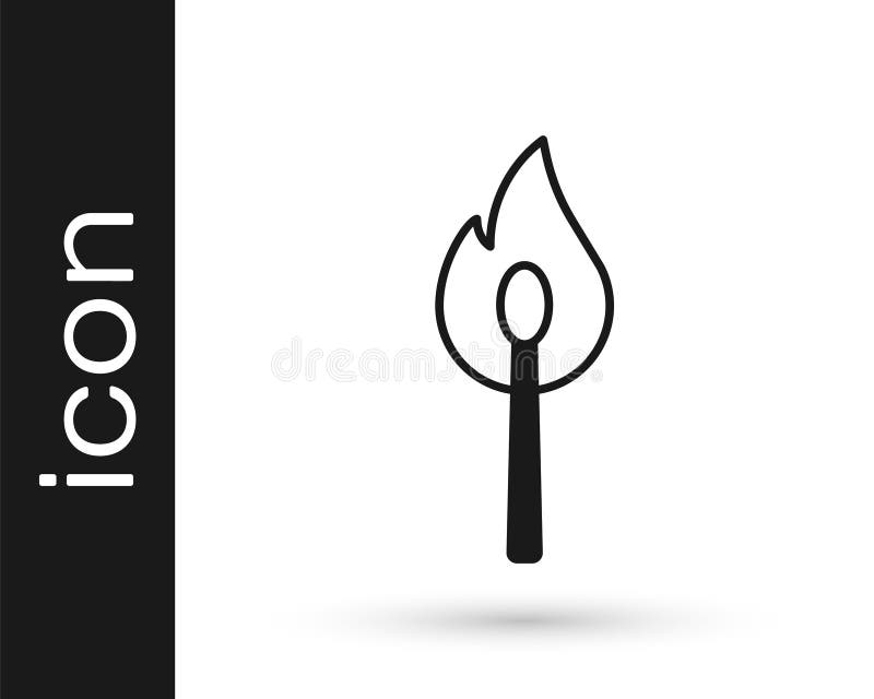 Black Burning Match with Fire Icon Isolated on White Background. Match ...