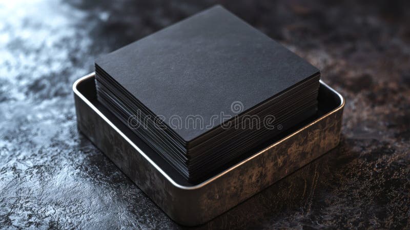 Black Business Cards in Metal Tray Mockup Stock Illustration ...