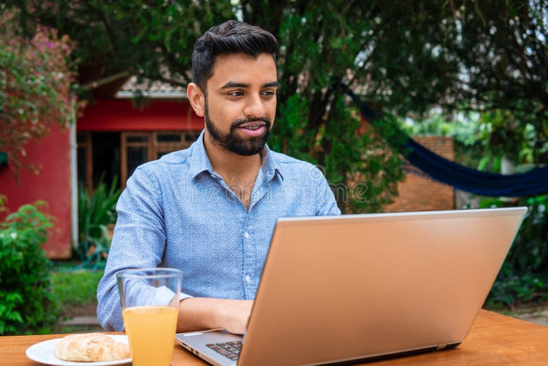 Business Man Working and Typing on Keyboard in Table Outside Stock ...