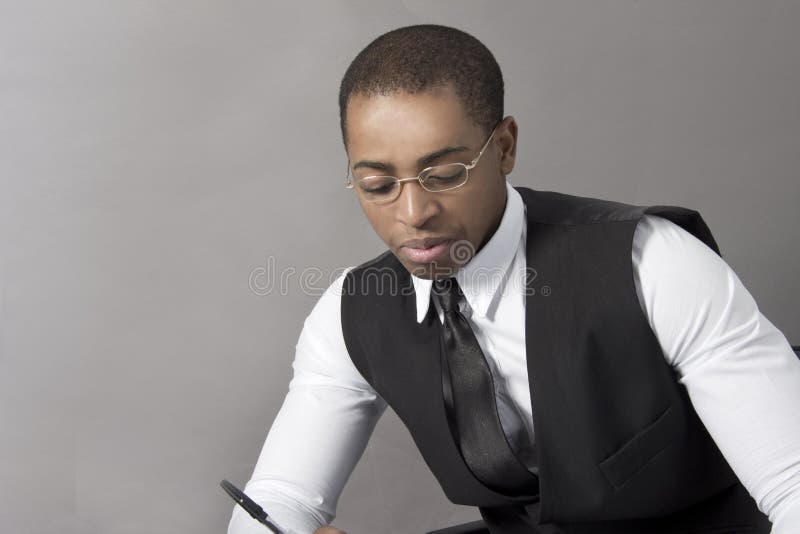 Black Business Man Writing a Document Stock Photo - Image of modern ...