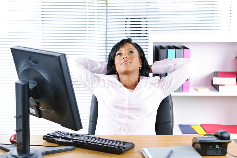 Black Businesswoman Resting at Desk Stock Image - Image of beautiful ...