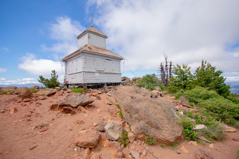 Old Black Butte Lookout Hut Stock Image - Image of black, clouds: 250421459
