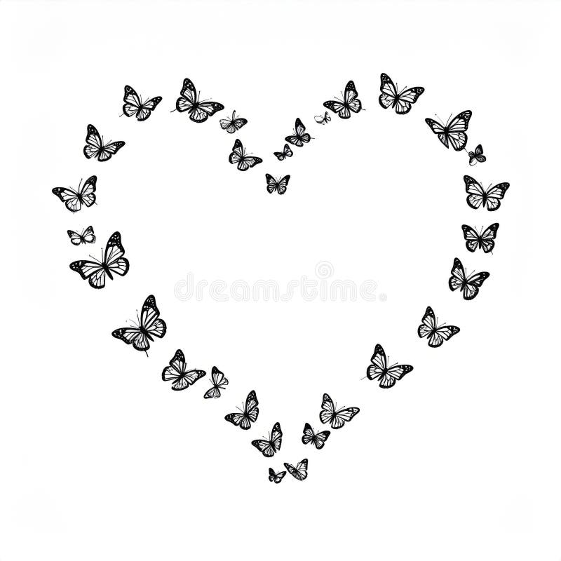 Black Butterflies Forming Heart Shape on White Background Stock ...