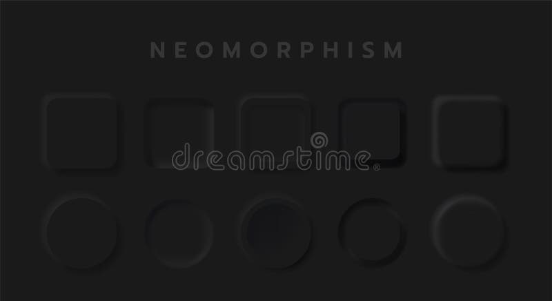 Black Button Neumorphism Design Elements Vector Set. Stock Vector - Illustration of elegant ...