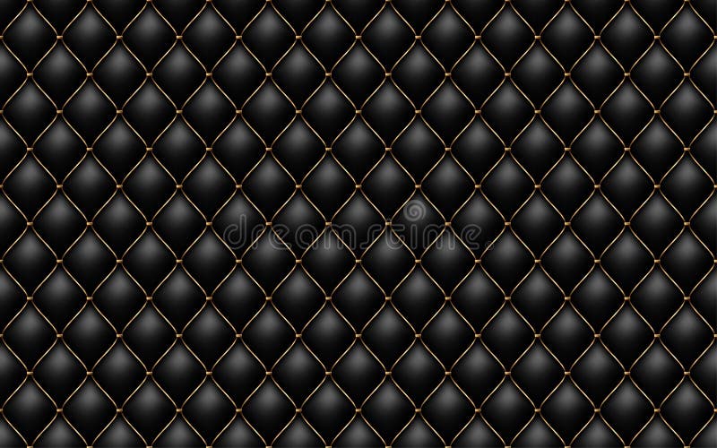 Black Buttoned Luxury Leather Pattern with Golden Diagonal Wire Waves ...