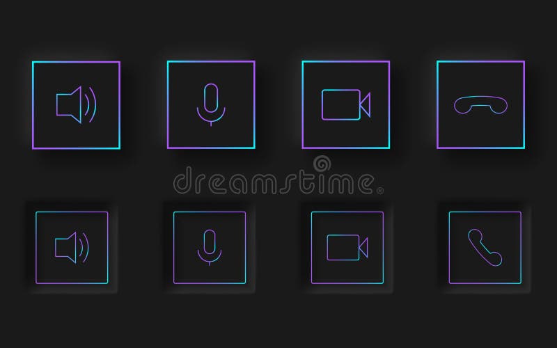 Black Buttons in Neomorphism Design Style. Communication Buttons Set ...