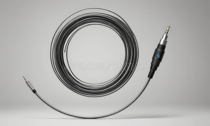 Black Cable with Silver Connector is Coiled and Twisted in Circular ...