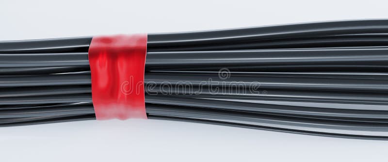 Black Cables with Red Ribbon Isolated on White Background. Information ...