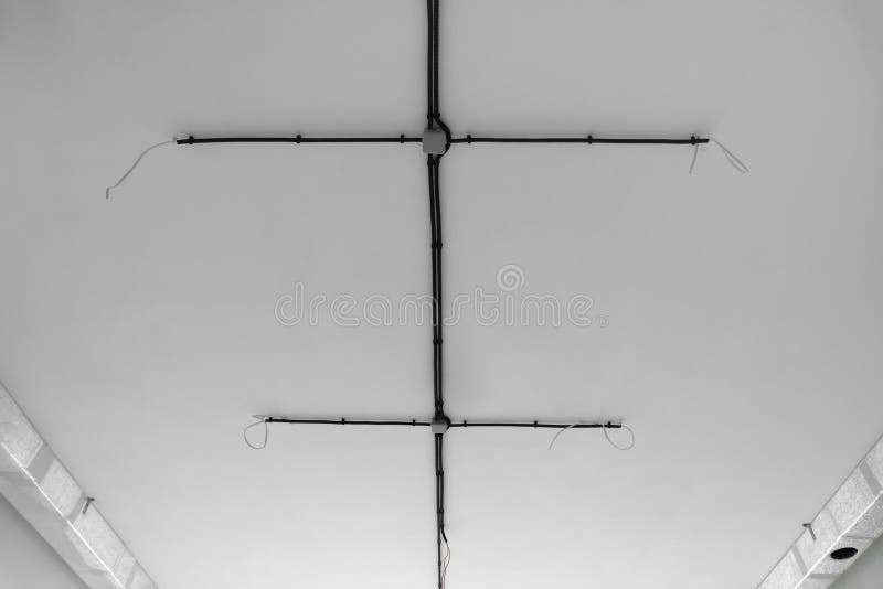 Black Cables on White Ceiling. Wiring System Stock Photo - Image of ...