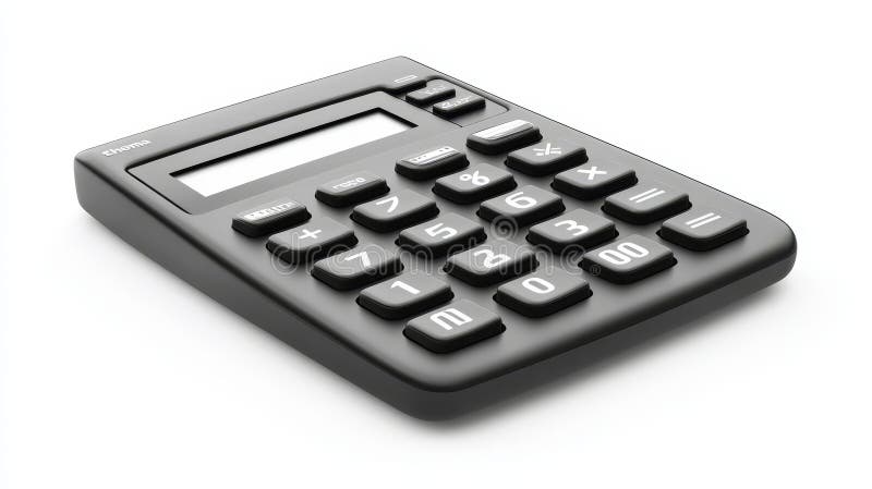 A Black Calculator with a Digital Display and White Buttons Isolated on ...