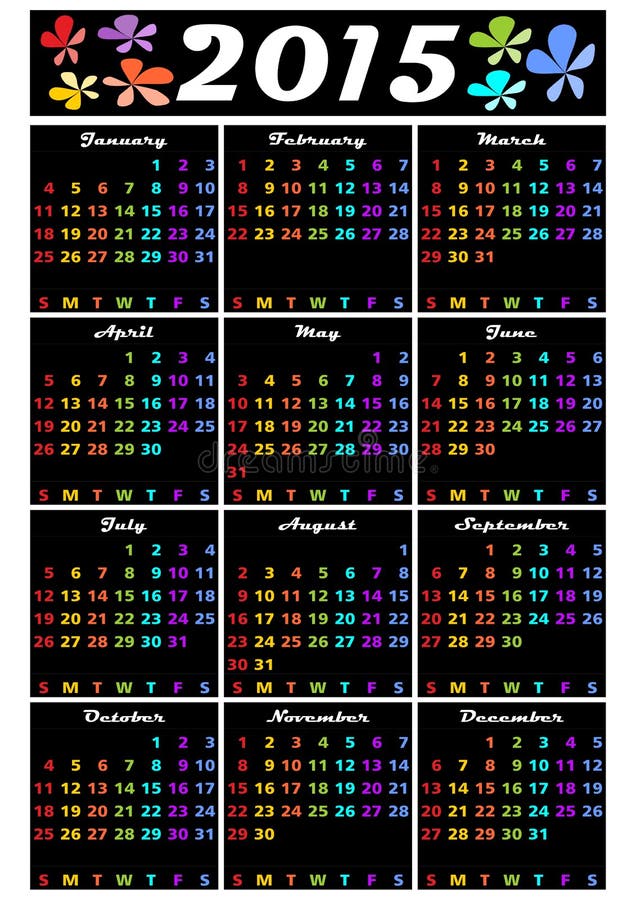 Rainbow 2015 Calendar in Flat Design with Simple Square Icons Stock ...