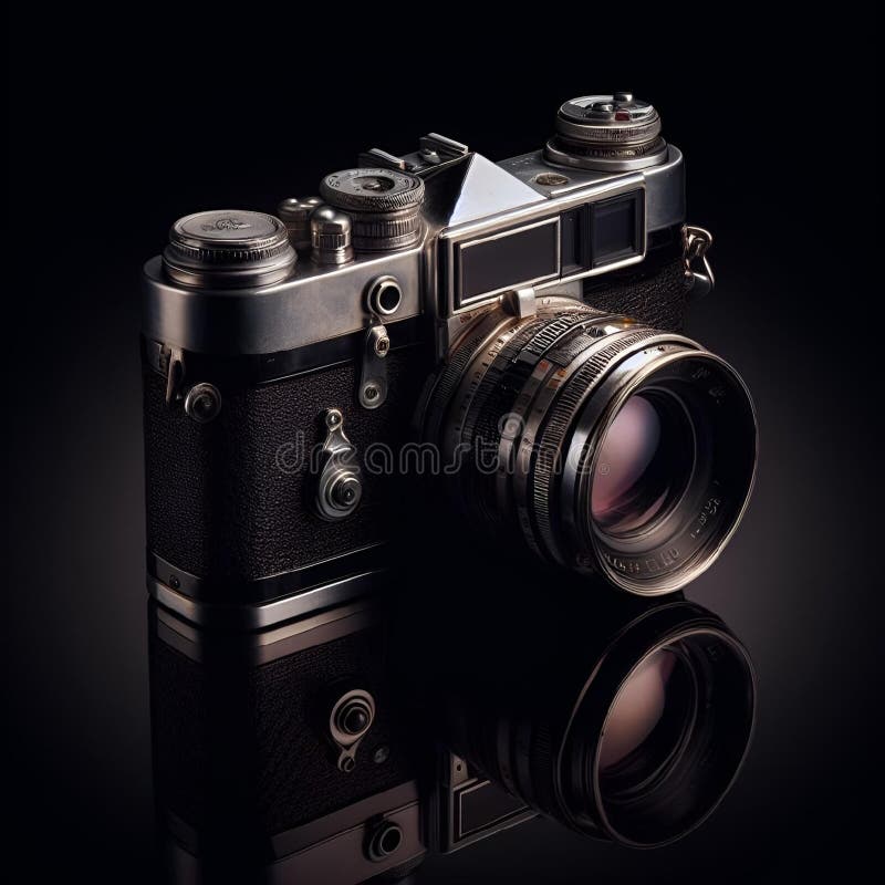 A Black Camera with an Antique Lens and Silver Frame, Ready To Capture ...
