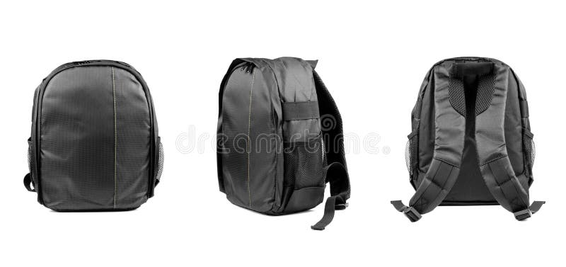 Black Camera Backpack Isolated on White Background Stock Photo - Image ...