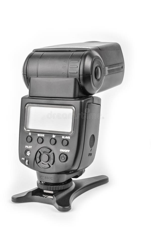 Black camera flash isolate stock image. Image of lightning - 115681643