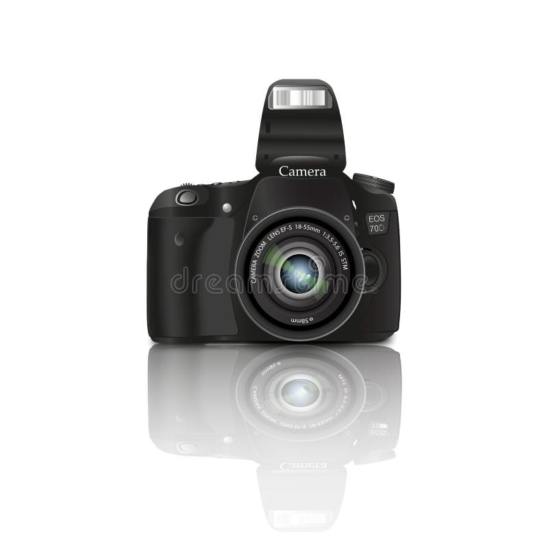 Black Camera with Flash on the White Background Stock Vector ...