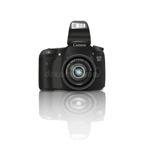 Black Camera with Flash on the White Background Stock Vector ...