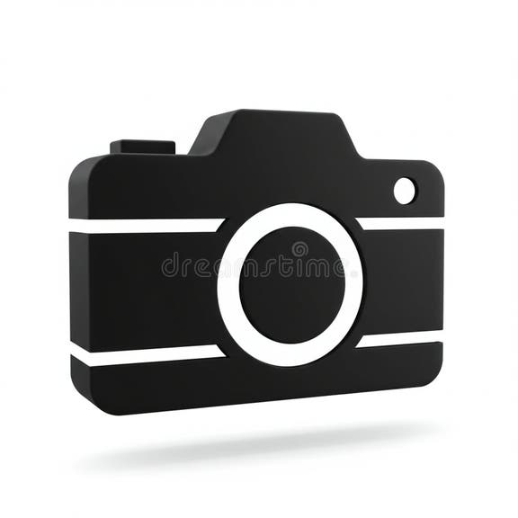 Black Camera Icon with a Minimalist 3D Style, Featuring a Rectangular ...