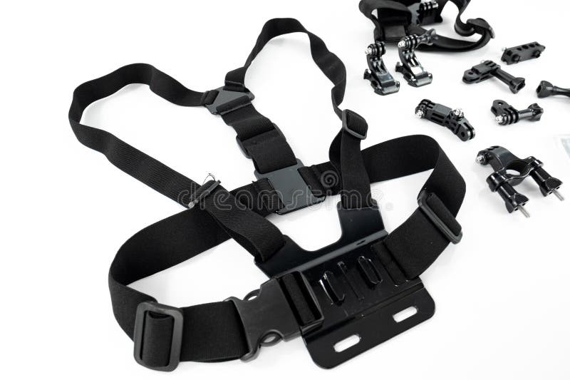 Black Camera Mounting Harness with Accessories on White Background ...
