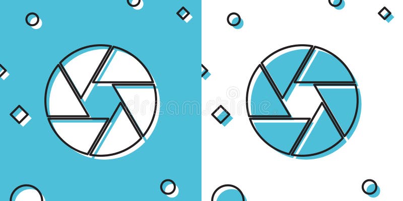 Black Camera Shutter Icon Isolated on Blue and White Background. Random ...