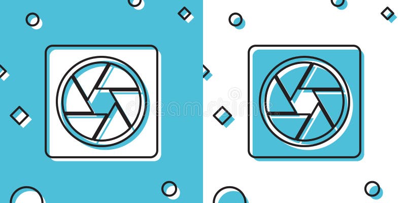 Black Camera Shutter Icon Isolated on Blue and White Background. Random ...