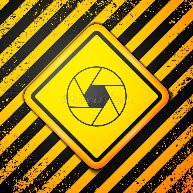 Black Camera Shutter Icon Isolated on Yellow Background. Warning Sign ...