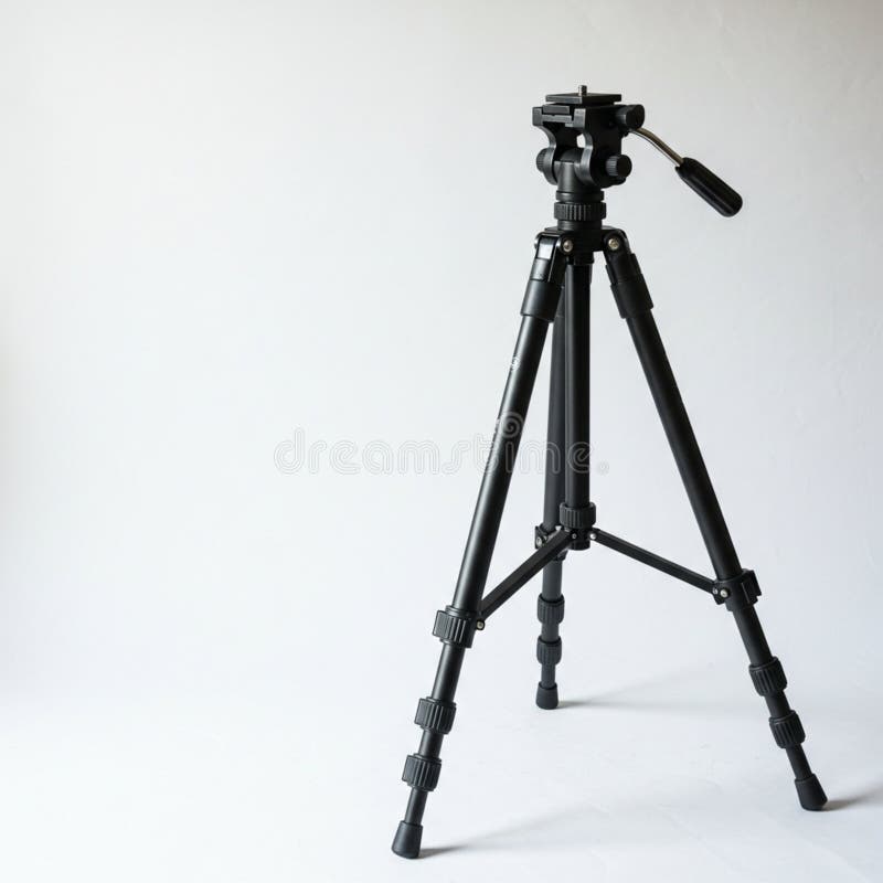 A Black Camera Tripod with Adjustable Legs and a Fluid Head Stands on a ...