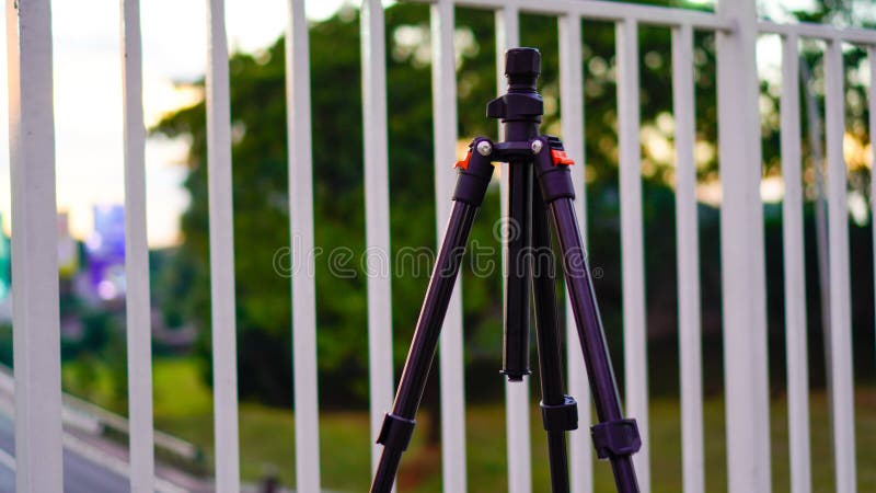 Close View of a Standing Camera Tripod. Stock Image - Image of black ...