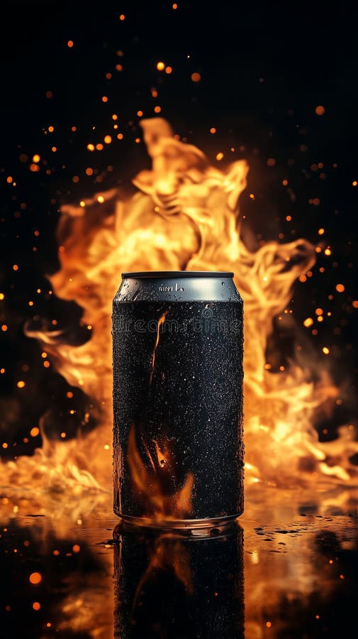 A Black Can of Energy Drink, Covered with Drops of Moisture, Against a ...