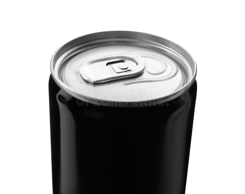 Black Can of Energy Drink Isolated on White, Closeup Stock Photo ...