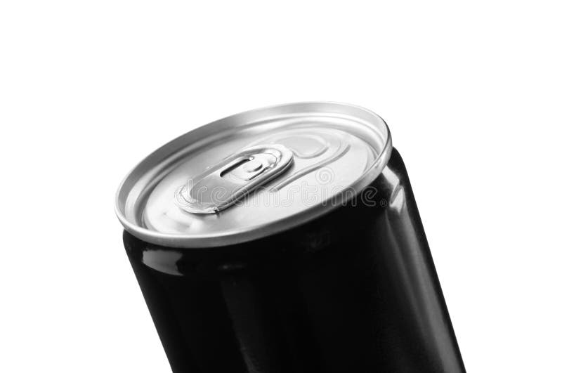 Black Can of Energy Drink with Water Drops Isolated on White. Mockup ...