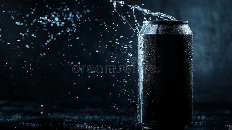 A Black Can of Soda with Water Splashing Stock Photo - Image of outdoor ...