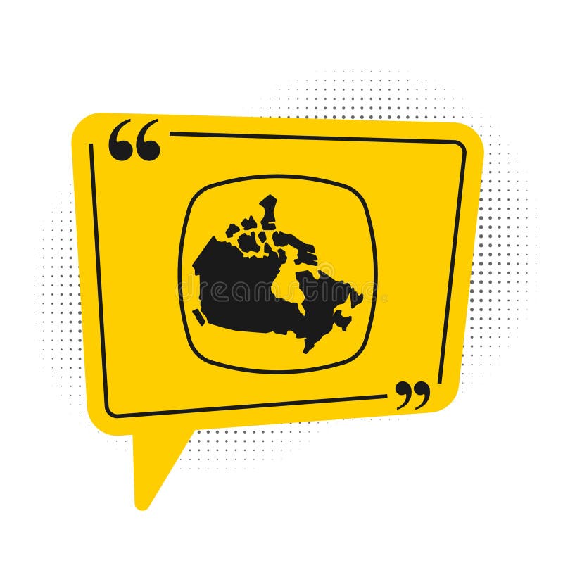 Black Canada Map Icon Isolated on White Background. Yellow Speech ...