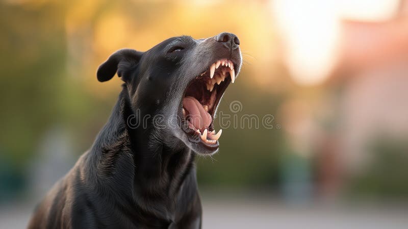 Black Cane Corso Dog Barking with Open Mouth Showcasing Its Sharp Teeth ...