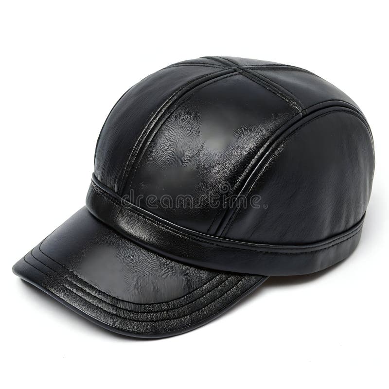 Black Cap with Leather Texture Isolated on White Background Stock ...