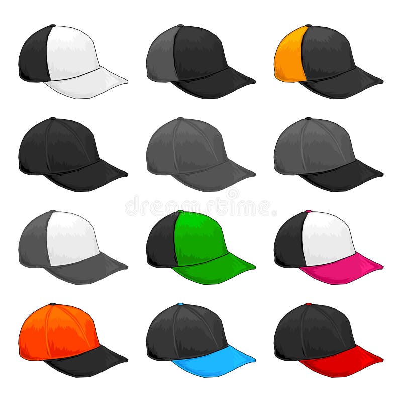 Black Cap, Vector Variety of Color Combinations Cap Template Stock ...
