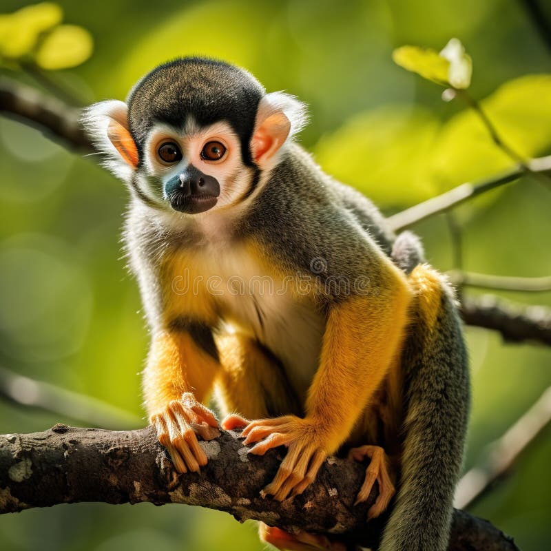 Black Capped Squirrel Monkey Made with Generative AI Illustration Stock ...