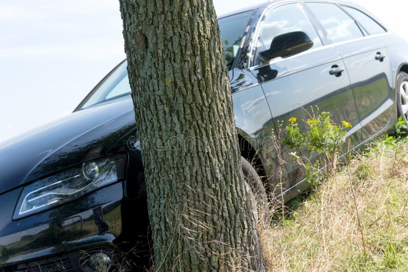 Black Car Accident Hit the Tree Stock Photo - Image of insurance ...