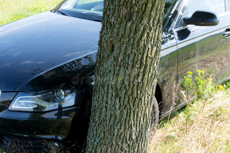 Black Car Accident Hit the Tree Stock Photo - Image of failure ...