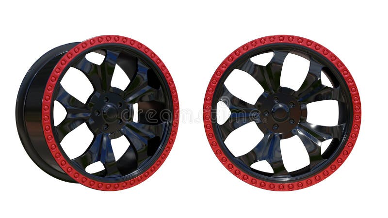 Black Car Alloy Wheel with Red Insert on Isolated Background Stock ...