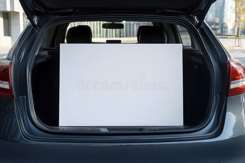 A Black Car with the Back Door Open and a White Box in the Back Stock ...