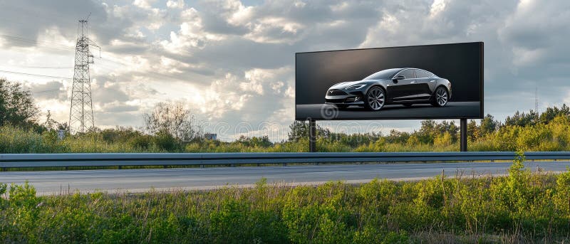 A Black Car on a Billboard Advertisement beside a Highway Editorial ...