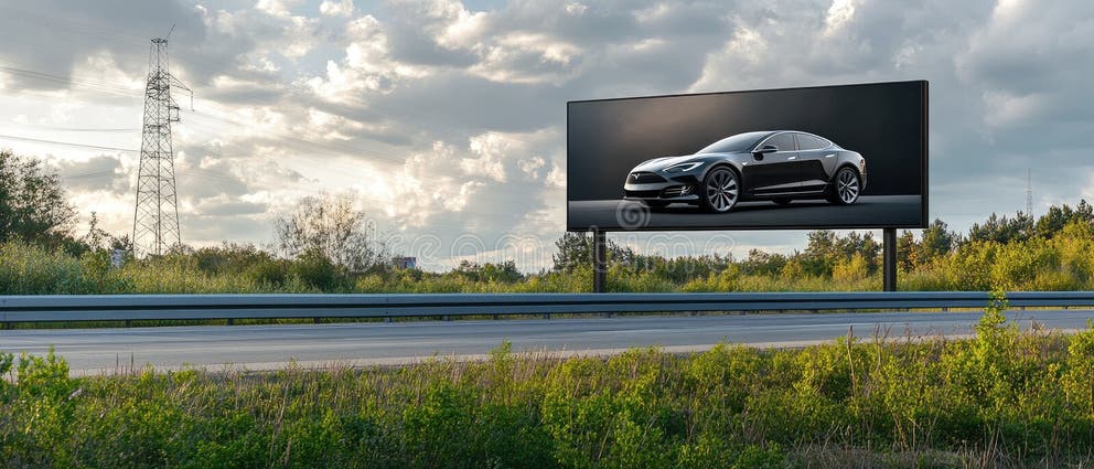 A Black Car on a Billboard Advertisement beside a Highway Editorial ...