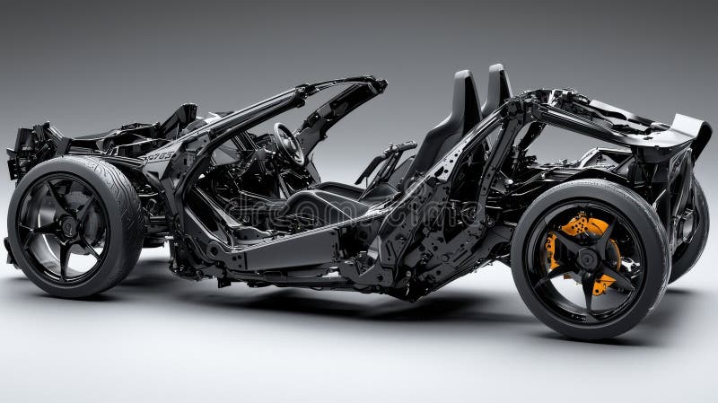Black Car Chassis with Exposed Components and Unique Design Elements ...