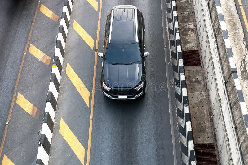 Black Car Drive on Highway Top View Stock Photo - Image of move, black ...