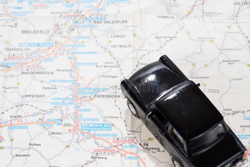 Toy car on a road map stock photo. Image of vacation - 34755928