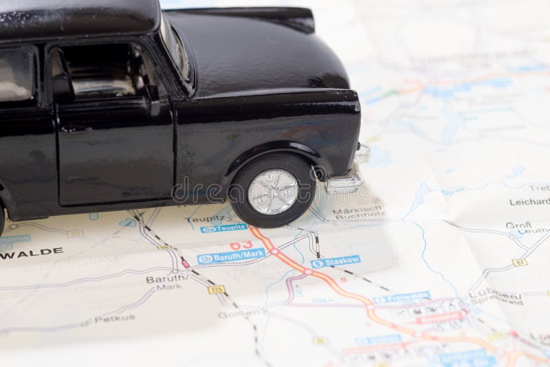 Black Car on a German Road Map Stock Photo - Image of concept, road ...