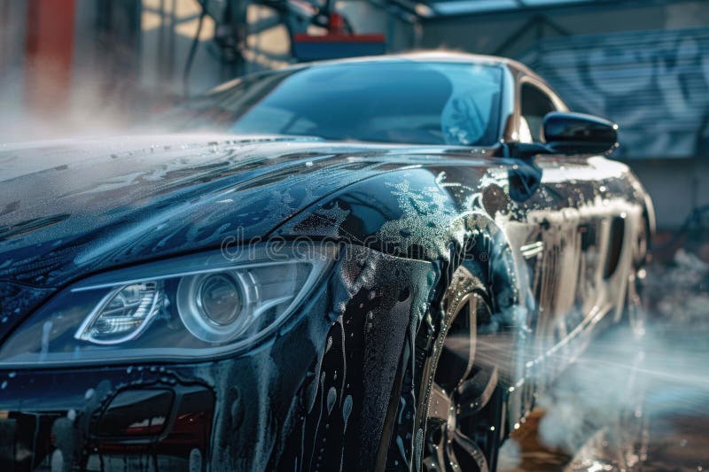 Black Car Getting Washed at Car Wash with Soap Suds Stock Image - Image ...
